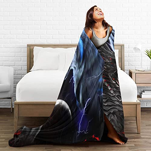 Cool Dragon and Wolf Flannel Fleece Blanket Printed Ultra-Soft Warm Throw Blankets Anti-Pilling for Bed Couch Sofa Travel Camping 80"X60"