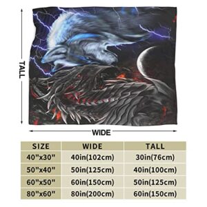 Cool Dragon and Wolf Flannel Fleece Blanket Printed Ultra-Soft Warm Throw Blankets Anti-Pilling for Bed Couch Sofa Travel Camping 80"X60"