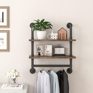 Homaterial Industrial Pipe Shelving Bathroom Shelves Wall Mounted with Towel Bar,23.5in Adjustable Rustic Wood Floating Shelf,2 Tier Farmhouse Towel Rack Metal Wall Shelf for Home&Bathroom