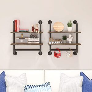 Homaterial Industrial Pipe Shelving Bathroom Shelves Wall Mounted with Towel Bar,23.5in Adjustable Rustic Wood Floating Shelf,2 Tier Farmhouse Towel Rack Metal Wall Shelf for Home&Bathroom