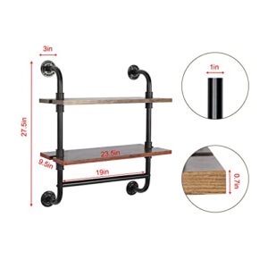 Homaterial Industrial Pipe Shelving Bathroom Shelves Wall Mounted with Towel Bar,23.5in Adjustable Rustic Wood Floating Shelf,2 Tier Farmhouse Towel Rack Metal Wall Shelf for Home&Bathroom