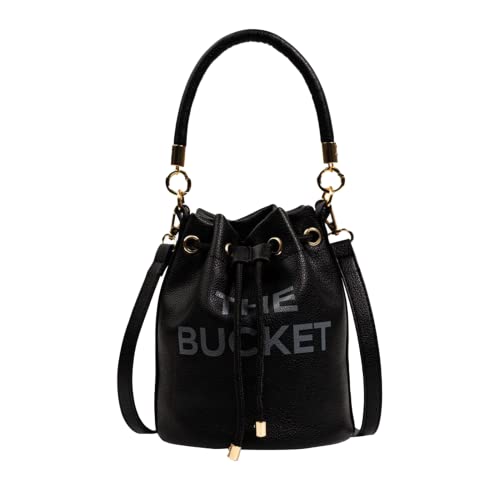 Bucket Bag For Women Leather Bucket Bag Purses, Crossbody Bags Drawstring Handbags Tote Hobo Bag Black