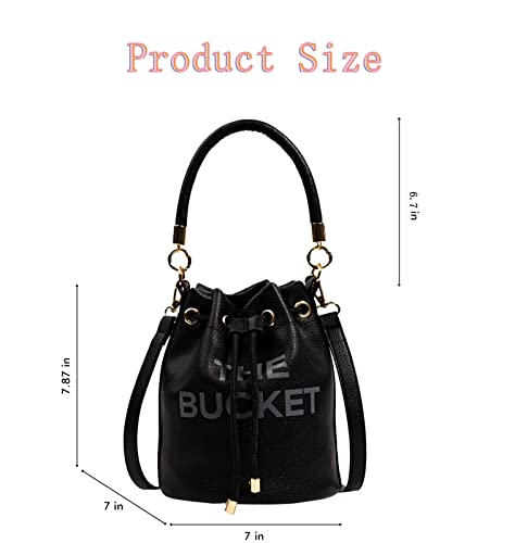 Bucket Bag For Women Leather Bucket Bag Purses, Crossbody Bags Drawstring Handbags Tote Hobo Bag Black