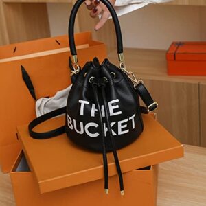 Bucket Bag For Women Leather Bucket Bag Purses, Crossbody Bags Drawstring Handbags Tote Hobo Bag Black