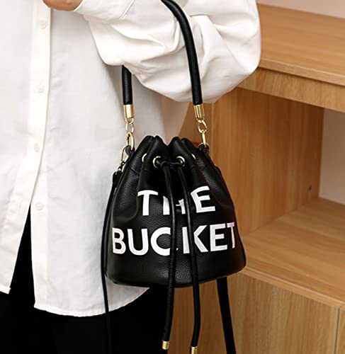 Bucket Bag For Women Leather Bucket Bag Purses, Crossbody Bags Drawstring Handbags Tote Hobo Bag Black