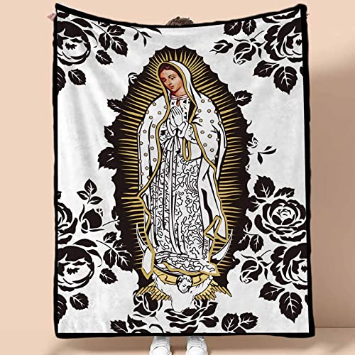 Puurbol Our Lady of Guadalupe Virgen De Guadalupe Blanket Throws Virgin Mary Black and White