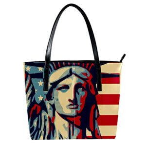 women tote shoulder bag, art statue of liberty leather work handbag with zipper for teens college students