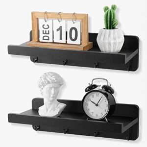 vrupin natural solid wood floating shelves set of 2, floating shelves wall mounted for bedroom, bathroom, living room, kitchen, laundry room storage & decoration (black)