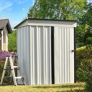 catrimown 5×3 ft outdoor storage shed, galvanized steel tool shed house for patio garden backyard lawn, utility tool house with door, white