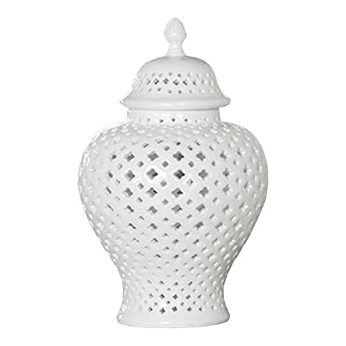 Milageto Ceramic Vase Organizer Storage Table Centerpieces Handicraft Flower Holder Collection Temple Jar Porcelain Ginger Jar for Office Desk Home - White, H 27.5cm Mouth 7.2cm