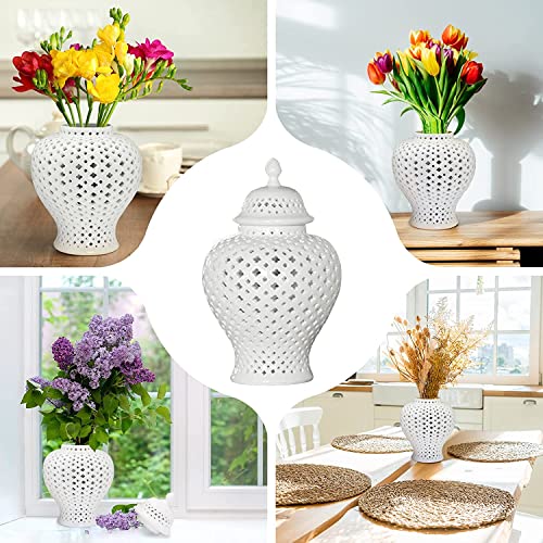 Milageto Ceramic Vase Organizer Storage Table Centerpieces Handicraft Flower Holder Collection Temple Jar Porcelain Ginger Jar for Office Desk Home - White, H 27.5cm Mouth 7.2cm