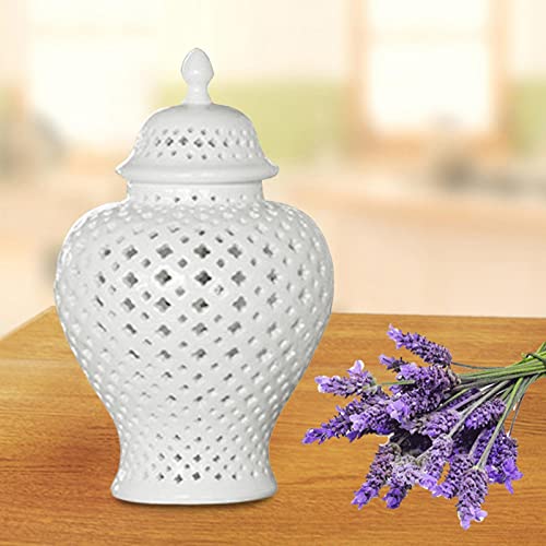 Milageto Ceramic Vase Organizer Storage Table Centerpieces Handicraft Flower Holder Collection Temple Jar Porcelain Ginger Jar for Office Desk Home - White, H 27.5cm Mouth 7.2cm