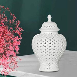 Milageto Ceramic Vase Organizer Storage Table Centerpieces Handicraft Flower Holder Collection Temple Jar Porcelain Ginger Jar for Office Desk Home - White, H 27.5cm Mouth 7.2cm