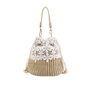 yahuan straw purses for women straw handbag with flower lace crochet tote bag woven straw bags crossbody bags for women (flower lace)