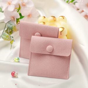 40 Pieces Microfiber Jewelry Pouch 8 x 8 cm, Jewelry Packaging Bag Luxury Small Jewelry Gift Bags Package Snap Button with Divider Microfiber Bag for Bracelet Necklace Packaging (Pink, 40 Pcs)