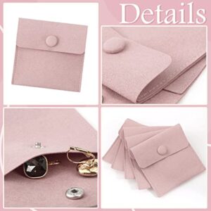 40 Pieces Microfiber Jewelry Pouch 8 x 8 cm, Jewelry Packaging Bag Luxury Small Jewelry Gift Bags Package Snap Button with Divider Microfiber Bag for Bracelet Necklace Packaging (Pink, 40 Pcs)