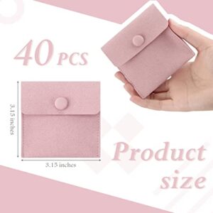 40 Pieces Microfiber Jewelry Pouch 8 x 8 cm, Jewelry Packaging Bag Luxury Small Jewelry Gift Bags Package Snap Button with Divider Microfiber Bag for Bracelet Necklace Packaging (Pink, 40 Pcs)