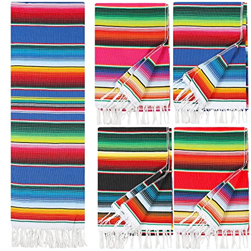 4 Pcs Large Authentic Mexican Blankets Colorful Mexican Serape Blanket Mexican Striped Throw Blanket Mexican Fiesta Beach Blanket Fringe Cotton Yoga Blanket for Home Office Outdoor Camping Picnic