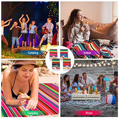 4 Pcs Large Authentic Mexican Blankets Colorful Mexican Serape Blanket Mexican Striped Throw Blanket Mexican Fiesta Beach Blanket Fringe Cotton Yoga Blanket for Home Office Outdoor Camping Picnic