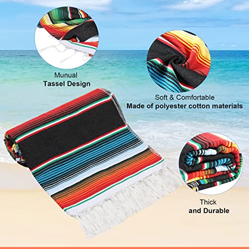 4 Pcs Large Authentic Mexican Blankets Colorful Mexican Serape Blanket Mexican Striped Throw Blanket Mexican Fiesta Beach Blanket Fringe Cotton Yoga Blanket for Home Office Outdoor Camping Picnic