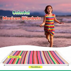 4 Pcs Large Authentic Mexican Blankets Colorful Mexican Serape Blanket Mexican Striped Throw Blanket Mexican Fiesta Beach Blanket Fringe Cotton Yoga Blanket for Home Office Outdoor Camping Picnic