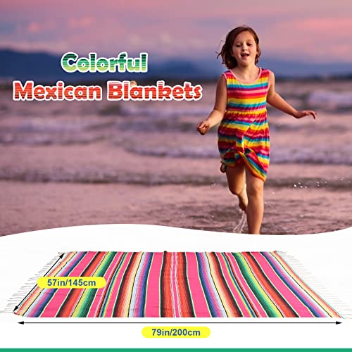 4 Pcs Large Authentic Mexican Blankets Colorful Mexican Serape Blanket Mexican Striped Throw Blanket Mexican Fiesta Beach Blanket Fringe Cotton Yoga Blanket for Home Office Outdoor Camping Picnic