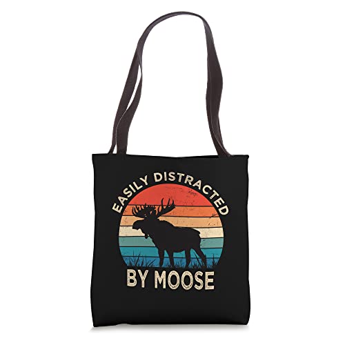 Easily Distracted By Moose Vintage Funny Moose Tote Bag