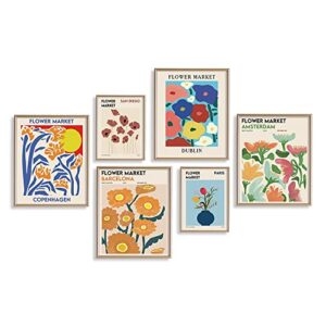 mid century modern decor – museum gallery wall poster print – set of 6 – preppy aesthetic pictures – abstract minimalist wall art – flower market wall art – danish pastel art print – henri matisse art