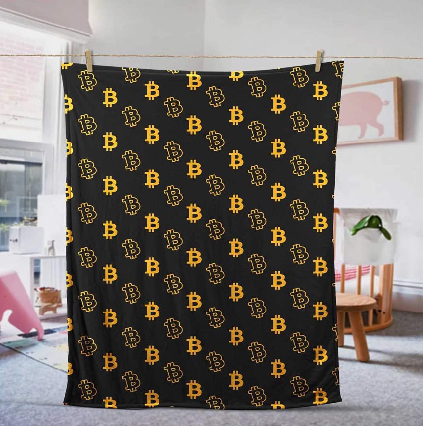 Seamless Bitcoin Cryptocurrency Blanket Bitcoin Fleece Blanket Sherpa Blanket Woven Blanket for Men Gifts for Him, Multicolor, 50x60IN