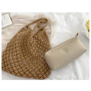 Hobo Handbags for Women, Fairy Grunge Aesthetic Tote Bags Beach Trendy Crochet Bags Cute Flower Slouchy Knit Bag (A-Black)