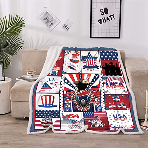 4th of July Decorations, Patriotic Gnome Blanket, Independence Day, 4th of July Citizenship Veteran Labor Day Gifts, Super Soft Warm Sherpa Throw Blanket for Couch Bed Sofa 50 x 60