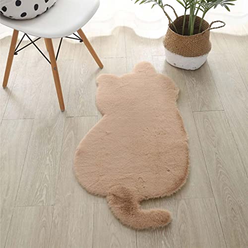 Cat-Shaped Area Rug Ultra Soft Fluffy Rugs for Living Room 1.5x3 Feet,Anti-Slip Furry Rug for Bedroom Easy Clean Plush Carpet for Nursery Shaggy Rugs for Teen Room Decor (Khaki)