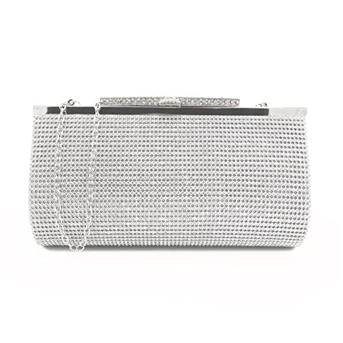 OOTD LAND Women's Evening Bag Curved Glitter Clutch for Cocktail Prom Party with Rhinestone Lock (Silver)