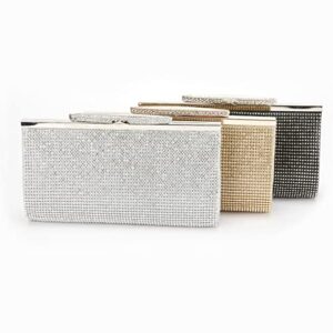 OOTD LAND Women's Evening Bag Curved Glitter Clutch for Cocktail Prom Party with Rhinestone Lock (Silver)