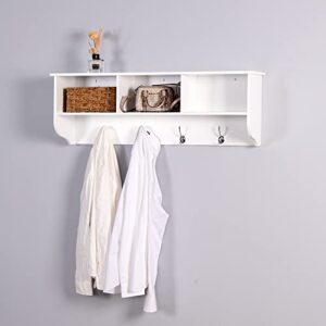 Mbolyeer Wall Mount Coat Rack with Shelf: Entryway Wood Storage Cubes with 4 Dual Hooks - 38.5 Inch Wooden Floating Shelves with Hanging - for Living Room Bathroom Kitchen (White)