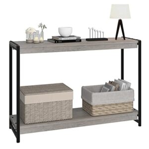 idealhouse farmhouse console table, 40″ entryway table with storage, slatted style 2-tier sofa table with shelf, grey console tables for entryway, living room, hallway, foyer-grey