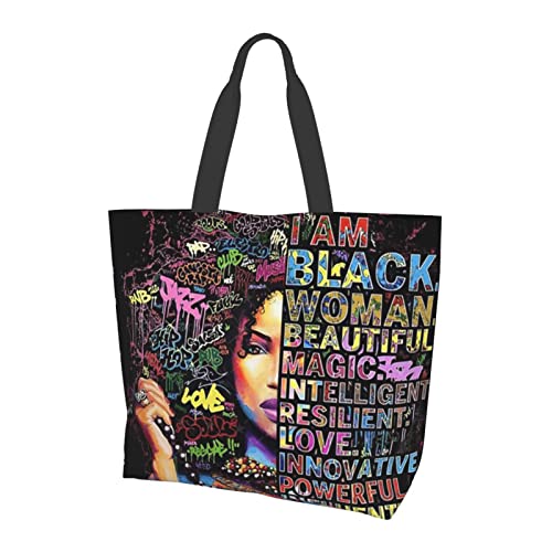 YBSJDQ African American Woman Tote Bags Shoulder Bag Afro Black Girl Magic Satchel Handbags For Shopping,Work,Gym,Gift Bag Tote Bag a