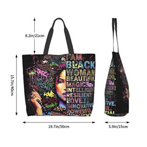 YBSJDQ African American Woman Tote Bags Shoulder Bag Afro Black Girl Magic Satchel Handbags For Shopping,Work,Gym,Gift Bag Tote Bag a