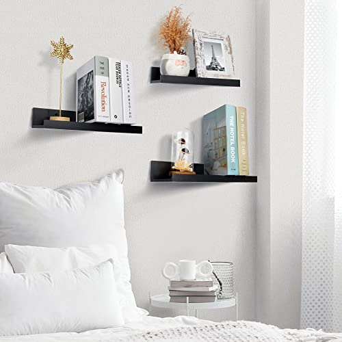 Floating Shelves for Wall Décor Storage, Wall Shelves Set of 5, Wall Mounted Wood Shelves for Bedroom, Living Room, Bathroom, Kitchen, Small Picture Ledge Farmhouse Shelves, Black