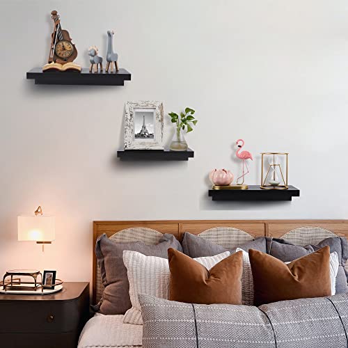 Floating Shelves for Wall Décor Storage, Wall Shelves Set of 5, Wall Mounted Wood Shelves for Bedroom, Living Room, Bathroom, Kitchen, Small Picture Ledge Farmhouse Shelves, Black