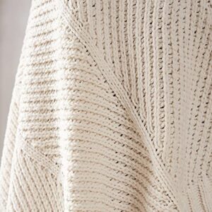 Amélie Home Herringbone Chenille Knit Throw Blanket, Textured Soft Warm Cable Knitted Throw Blankets, Farmhouse Rustic Cozy Knot Braided Crochet Blanket for Couch Bed, Ivory, 50"x 60"