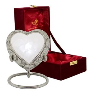 white heart keepsake urn – mini cremation urn with stand & box – small white urn for ashes – token urn for human ashes or pet – honor your loved one with a white heart urn – perfect mini urn keepsake