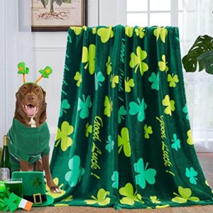 inhand st patricks day throw blanket 50” x 60”, clovers and shamrocks design super soft flannel fleece blanket, green gnome leaf saints blanket decorations for bed couch living room sofa ( shamrock)