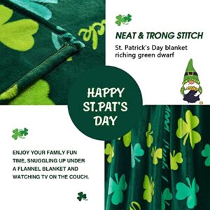 inhand St Patricks Day Throw Blanket 50” X 60”, Clovers and Shamrocks Design Super Soft Flannel Fleece Blanket, Green Gnome Leaf Saints Blanket Decorations for Bed Couch Living Room Sofa ( Shamrock)