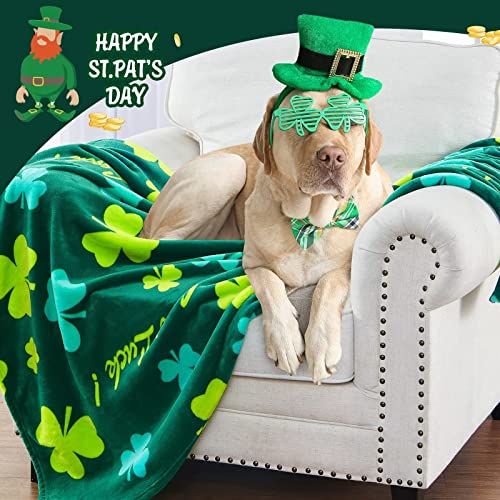 inhand St Patricks Day Throw Blanket 50” X 60”, Clovers and Shamrocks Design Super Soft Flannel Fleece Blanket, Green Gnome Leaf Saints Blanket Decorations for Bed Couch Living Room Sofa ( Shamrock)