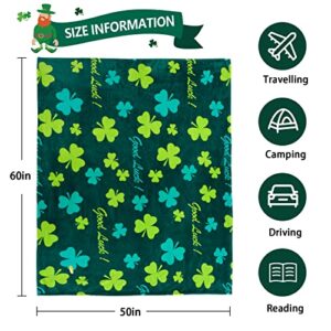 inhand St Patricks Day Throw Blanket 50” X 60”, Clovers and Shamrocks Design Super Soft Flannel Fleece Blanket, Green Gnome Leaf Saints Blanket Decorations for Bed Couch Living Room Sofa ( Shamrock)