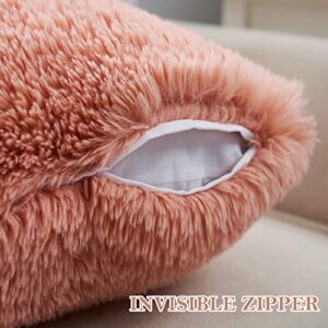 Cozy Bliss Super Soft Fuzzy Faux Fur Throw Pillowcovers for Couch, Long Hair Fluffy Shaggy Throw Pillowcases, Luxury Plush Decorative Pillow Covers for Sofa Bed (20" x 20", Dusty Pink)