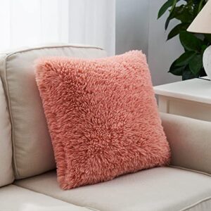 Cozy Bliss Super Soft Fuzzy Faux Fur Throw Pillowcovers for Couch, Long Hair Fluffy Shaggy Throw Pillowcases, Luxury Plush Decorative Pillow Covers for Sofa Bed (20" x 20", Dusty Pink)