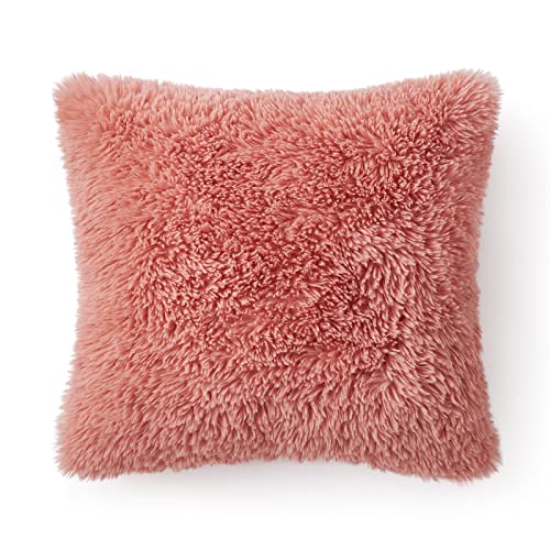 Cozy Bliss Super Soft Fuzzy Faux Fur Throw Pillowcovers for Couch, Long Hair Fluffy Shaggy Throw Pillowcases, Luxury Plush Decorative Pillow Covers for Sofa Bed (20" x 20", Dusty Pink)