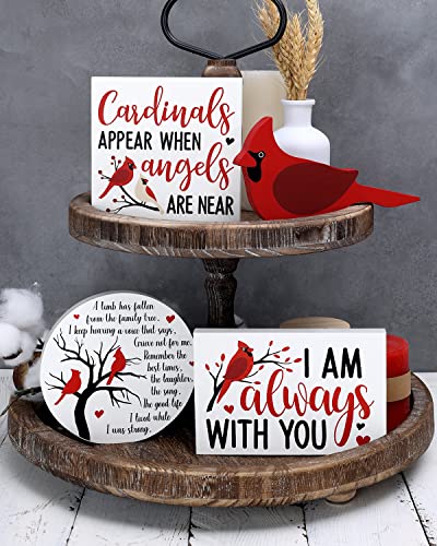 Cardinal Tiered Tray Decor Memorial Gifts Wooden Red Birds Cardinals Christmas Decorations Winter Farmhouse Sign Red Cardinals Appear When Angels Are Near Bird on Tree Cardinal Gift for Her Set of 4